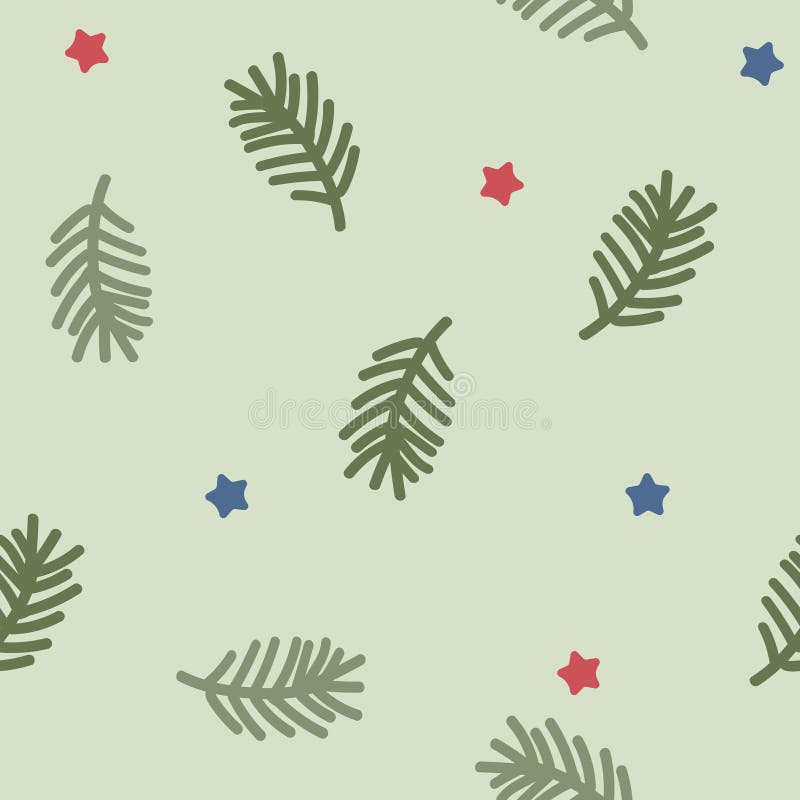 Vector Pattern with Christmas Tree Branches and Stars Stock Vector ...