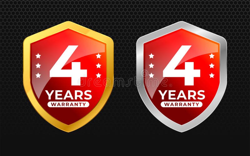 4 Years Warranty with Glossy Gold and Silver Shield. Vector ...