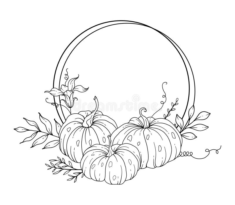 Thanksgiving Frame Outline. Pumpkins Line Art Illustration, Outline ...
