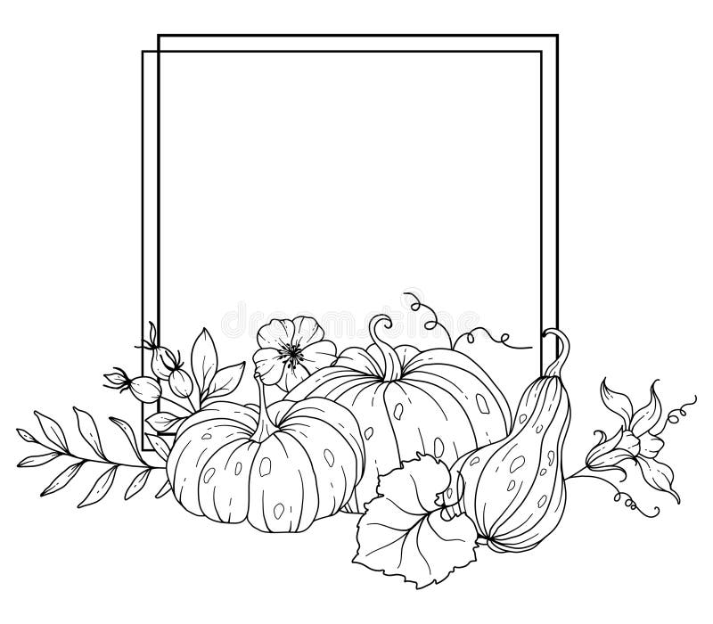 Thanksgiving Frame Outline. Pumpkins Line Art Illustration, Outline ...
