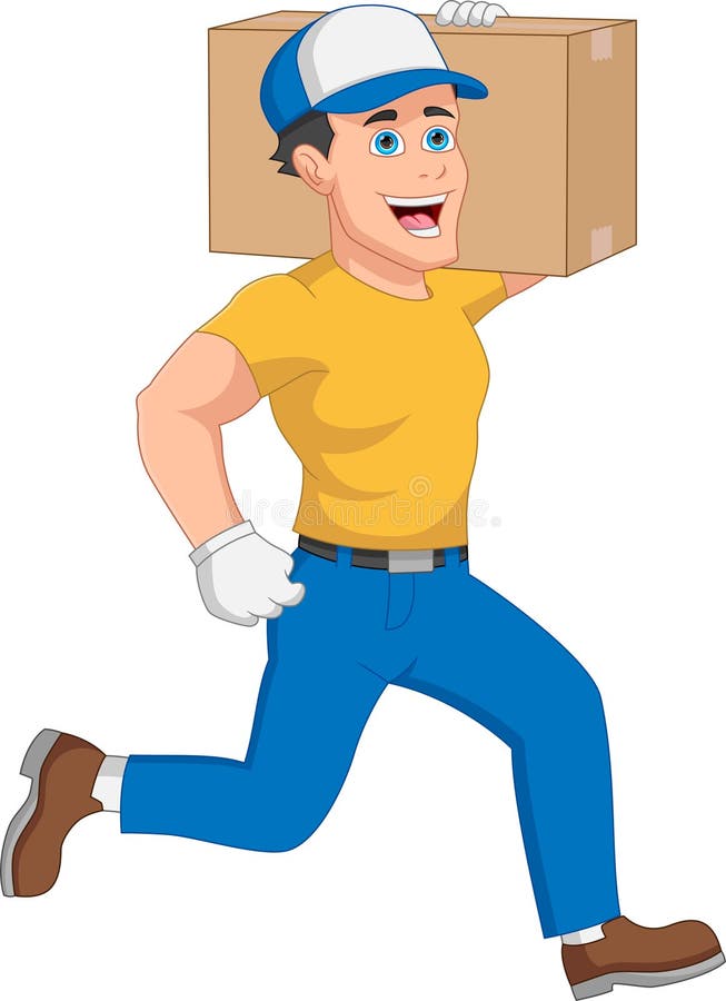 Young Courier Running with Package Boxes Stock Vector - Illustration of ...
