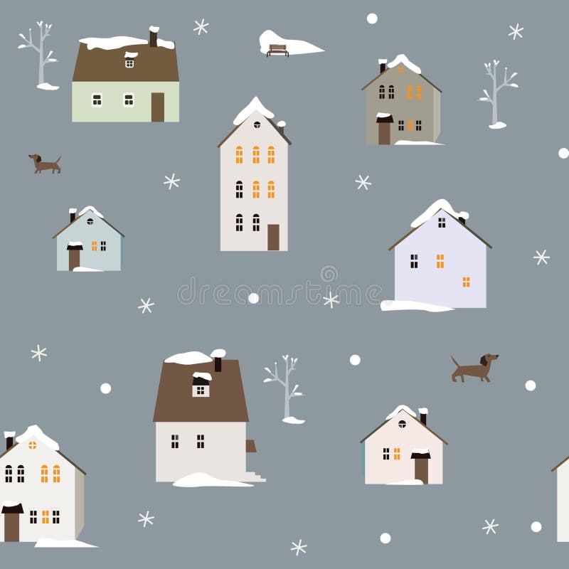 Vector Pattern with Winter Houses in the Snow Stock Vector ...
