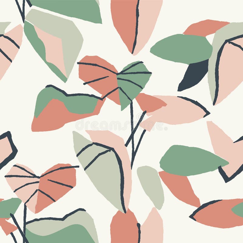 Vector Scandinavian Botanical Leaf Illustration Seamless Repeat Pattern ...