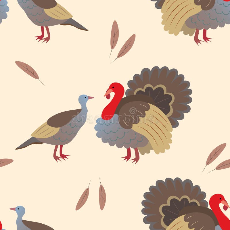 Thanksgiving Pattern with Turkeys on a Beige Background Stock Vector ...
