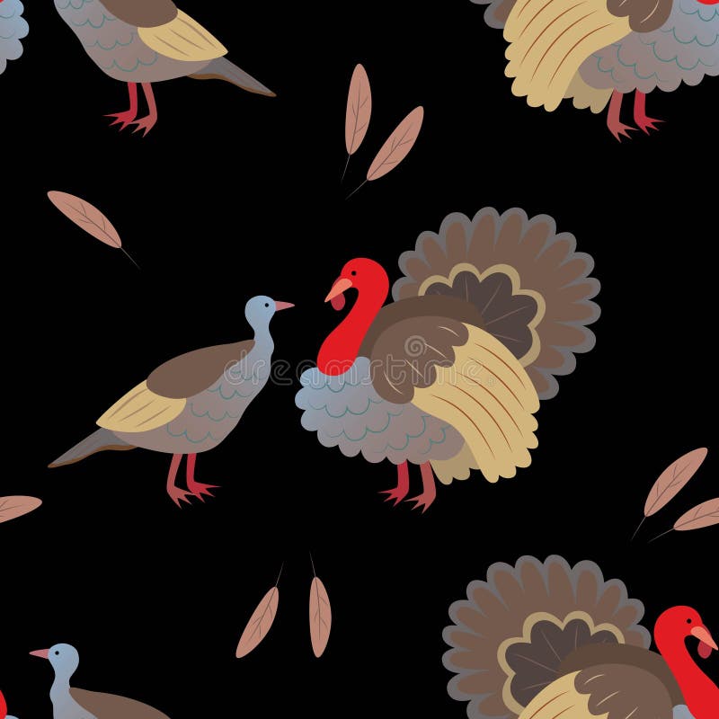 Thanksgiving Pattern with Turkeys on a Black Background Stock Vector ...
