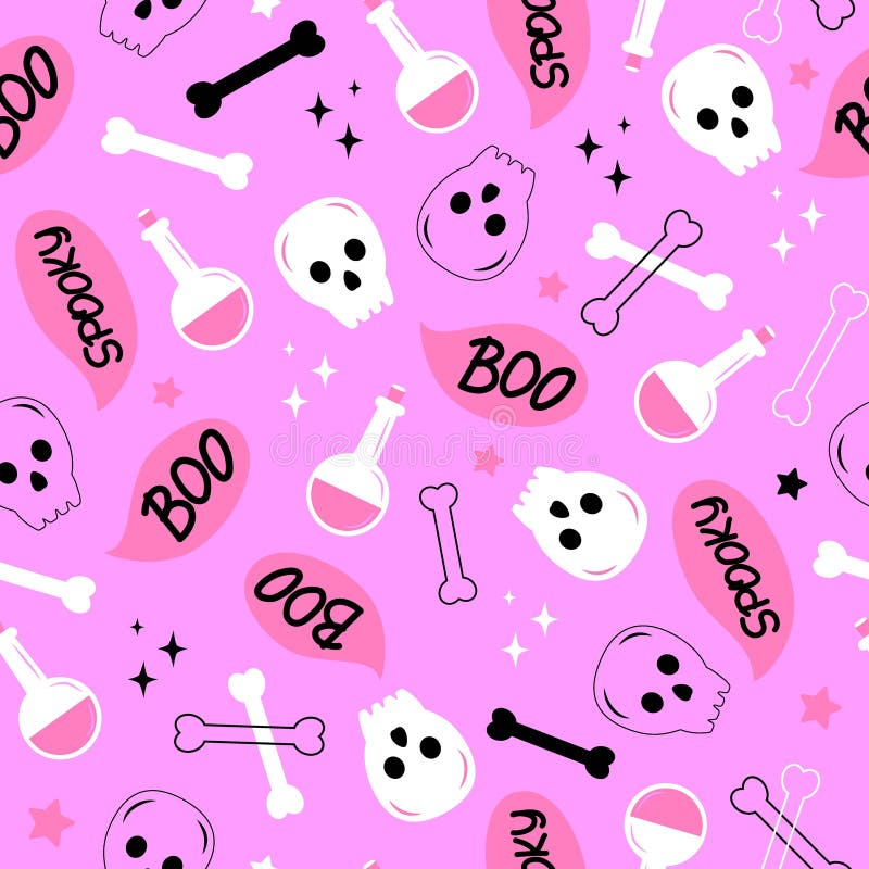 Pink Halloween Pattern. Spooky Cute Skull Wallpaper Stock Vector ...