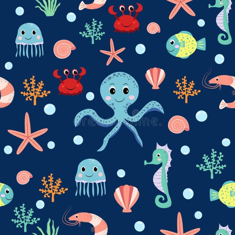 Sea world creatures stock vector. Illustration of jelly - 289360425