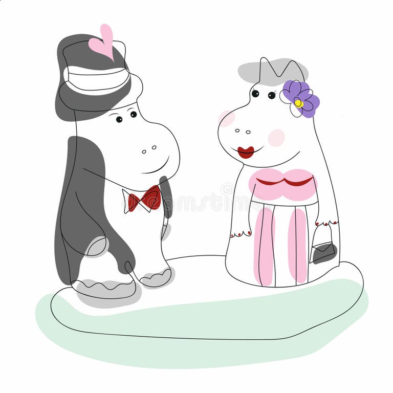 Loving Couple of Two Cartoon Hippos. Stock Vector - Illustration of ...