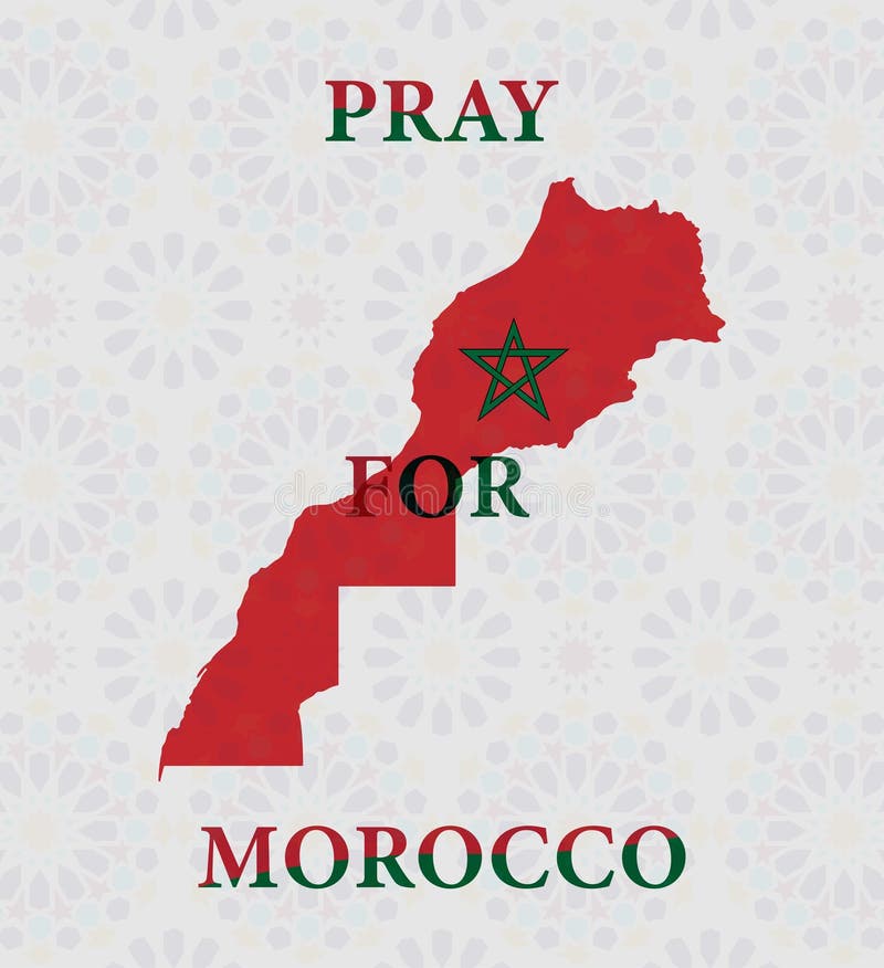 Pray for Morocco, Illustration of a Map of Morocco with Typography ...