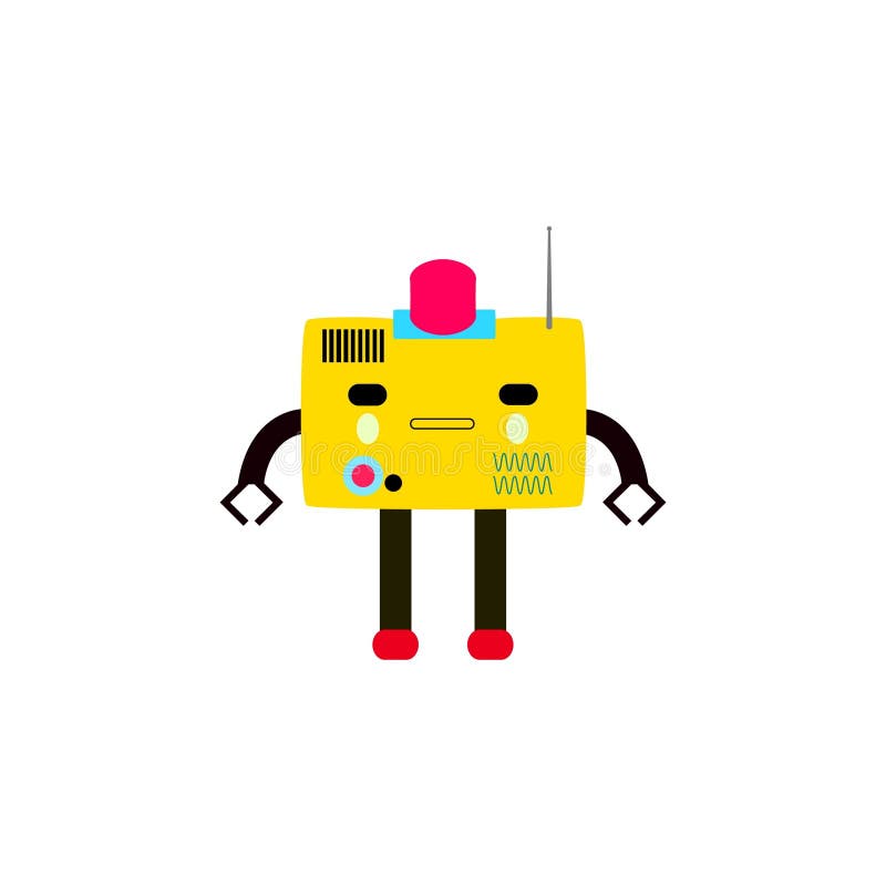 Cartoon Robot Design Illustration with Red Hat and Yellow Body Stock ...