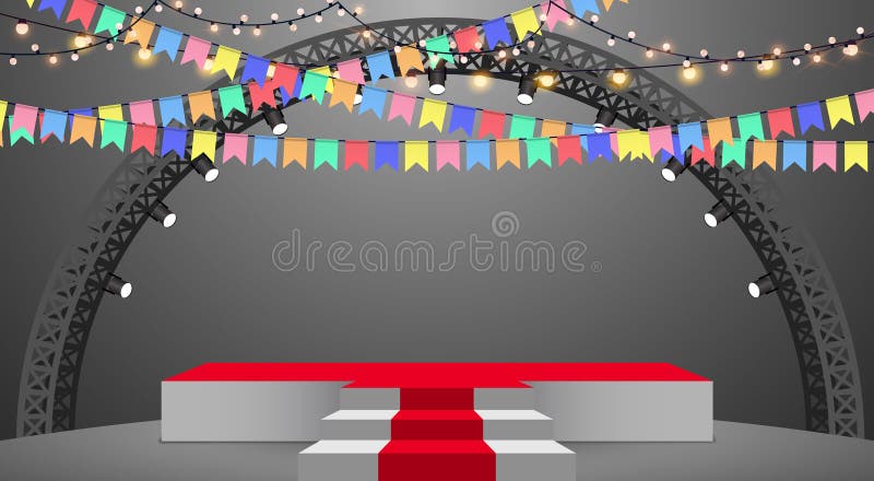 White Stage and Hanging Light and Colorful Flags Stock Vector ...