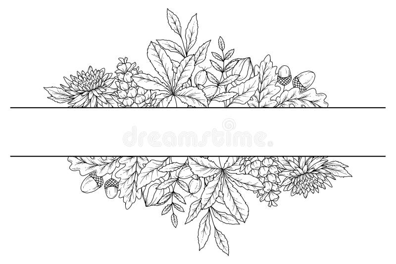 Fall Floral Frame Outline. Fall Foliage Line Art Illustration, Outline ...