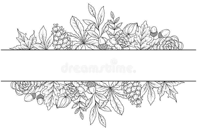 Fall Floral Frame Outline. Fall Foliage Line Art Illustration, Outline ...