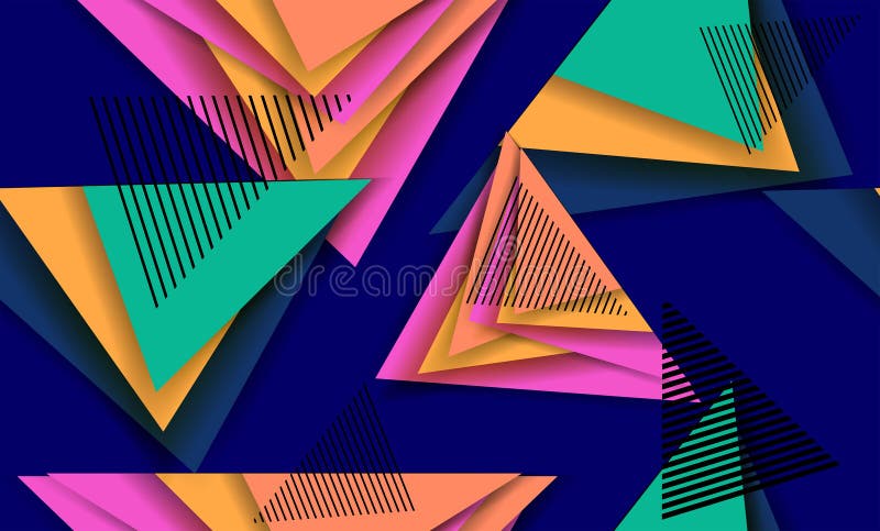 Seamless Pattern with Brightly Colored Triangles. 90s Style Stock ...