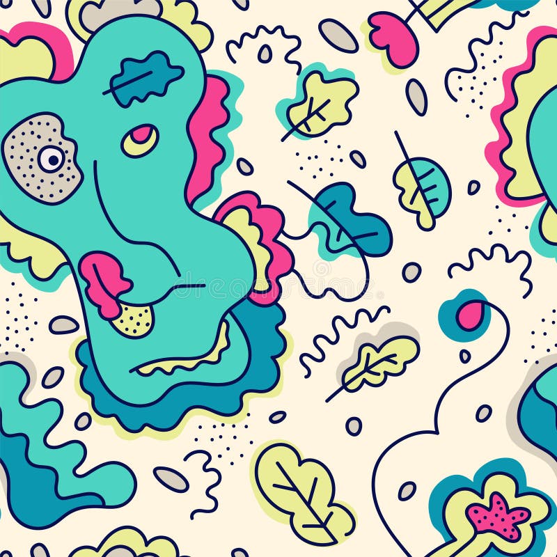 Psychedelic Abstract Unique Seamless Pattern with Abstract Faces Stock ...