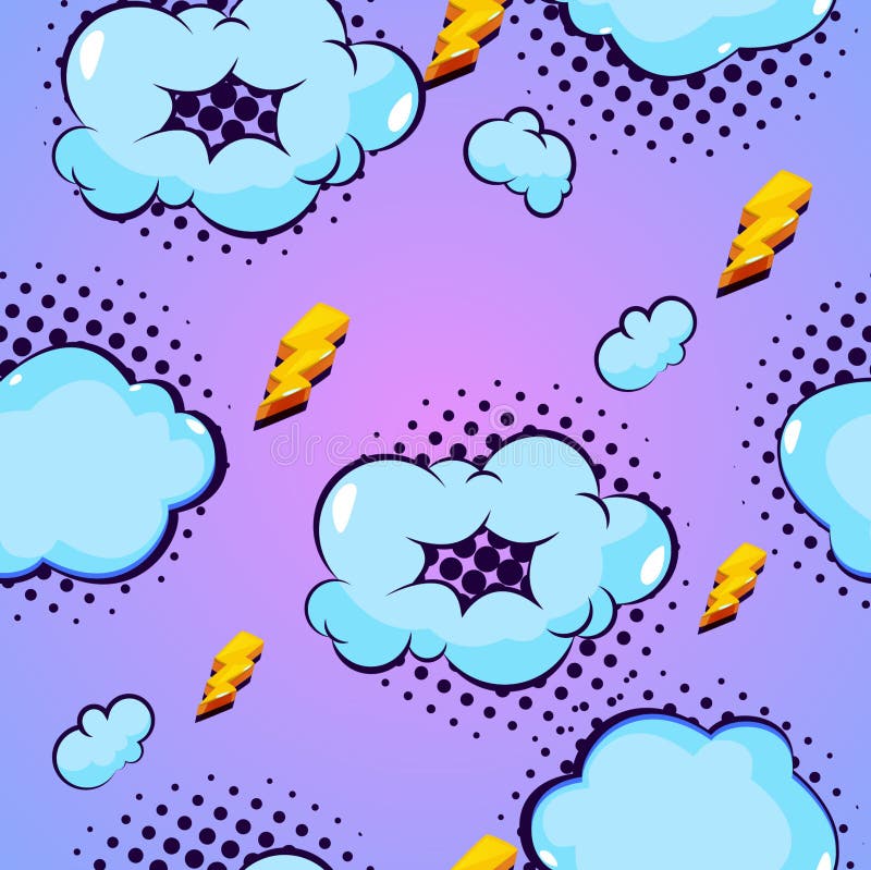 Bright Seamless Pattern with Clouds and Lightning. Stock Vector ...