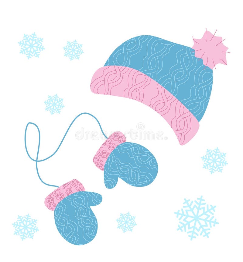 Set of Warm Winter Clothes. Hat and Pair of Mittens Vector Illustration ...