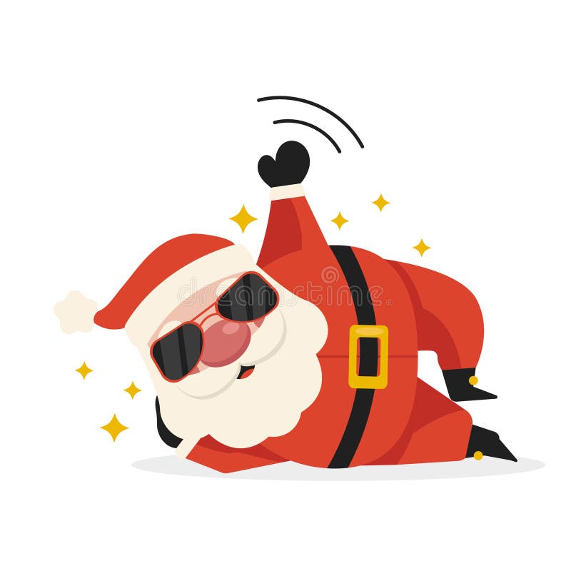 Funny Santa Claus. Santa Eats Cookies and Drink Coffee, Looks Out of ...