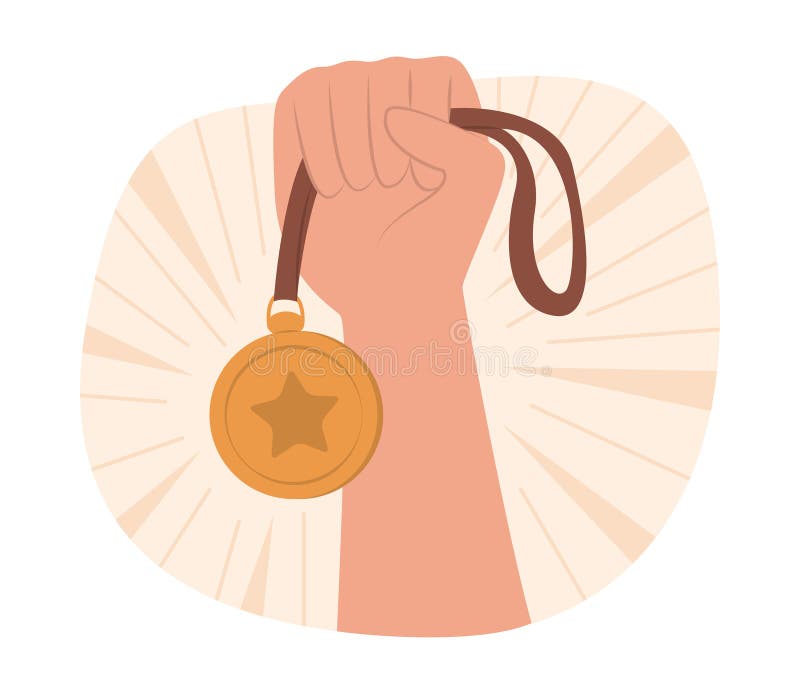 Hand Holding a Gold Medal for Winning Prize Concept Illustration Stock ...