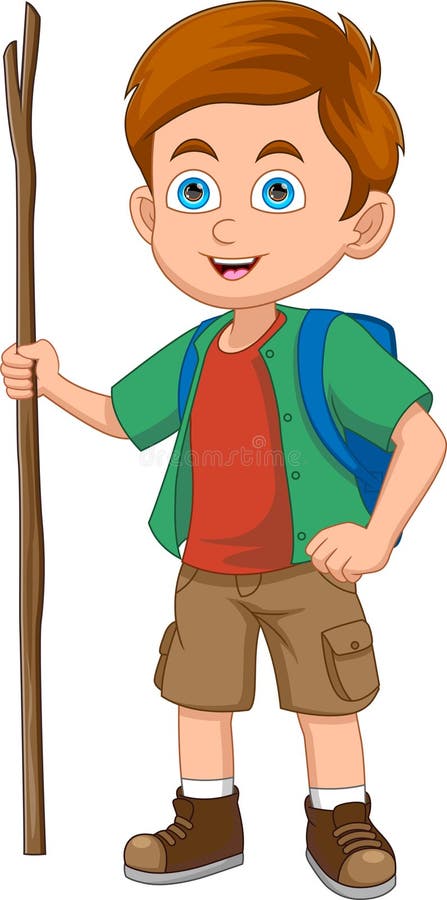 Happy Adventure Boy Cartoon Stock Vector - Illustration of hike, park ...