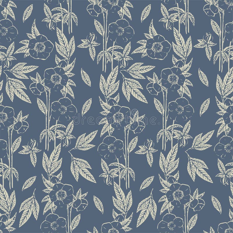 Vector Flower and Leaf Botanical Illustration Seamless Repeat Pattern ...