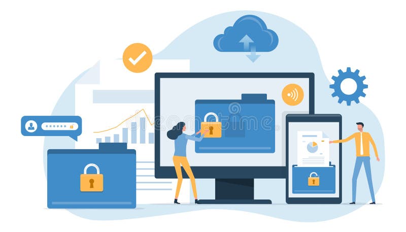 Business Technology Cloud Server Security. Online Storage Backup Stock ...