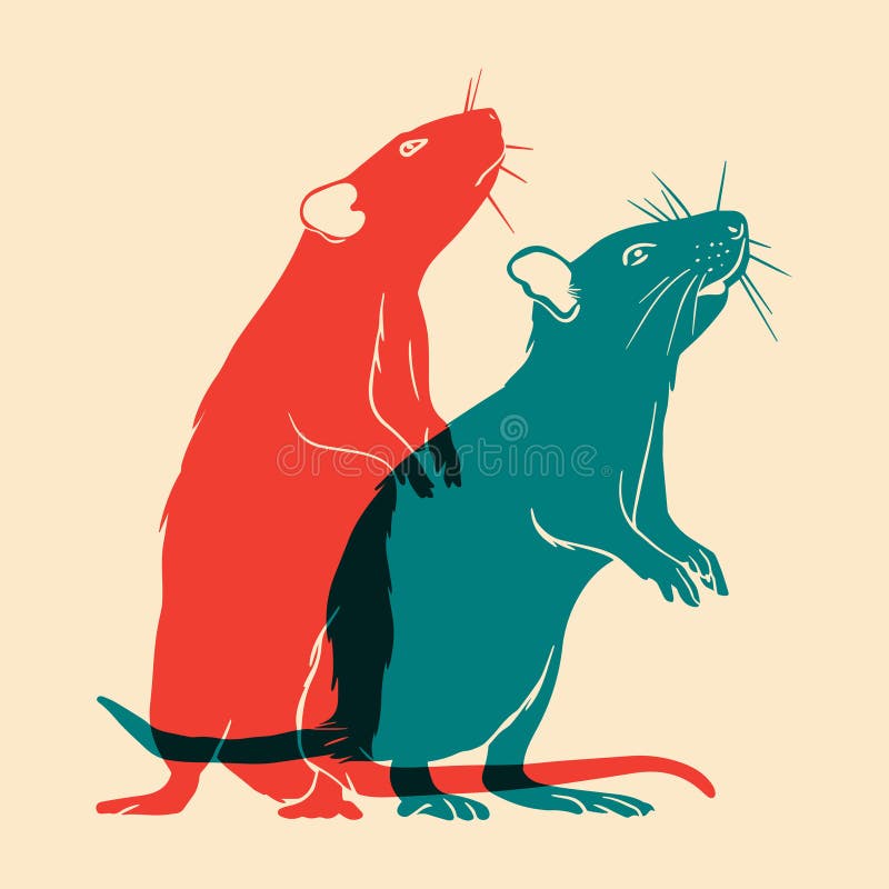 Colored Silhouettes of Two Rats. Stock Vector - Illustration of figure ...