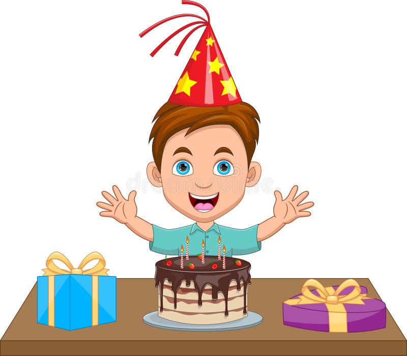 Happy Little Boy Celebrating His Birthday Cartoon Stock Vector ...