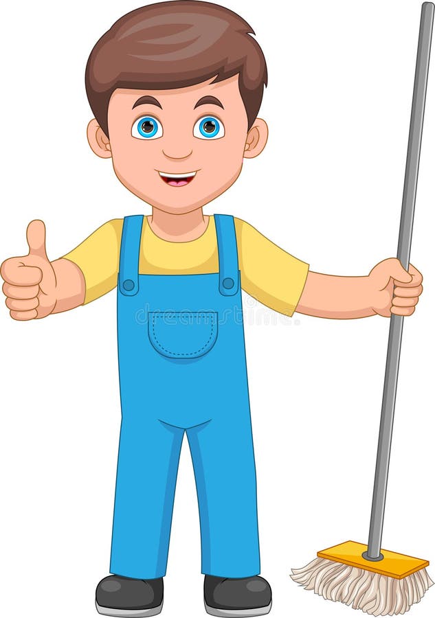 Cartoon Boy Cleaning the Yard Stock Vector - Illustration of housework ...