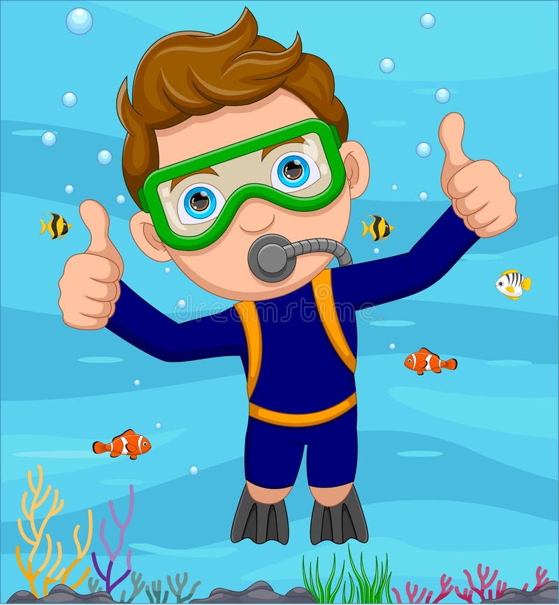 Scuba Diver Boy Swimming Cartoon Stock Vector - Illustration of scuba ...