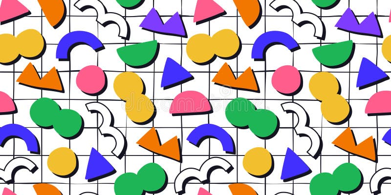 Colorful 90s Style Geometric Shape Seamless Pattern Stock Vector ...
