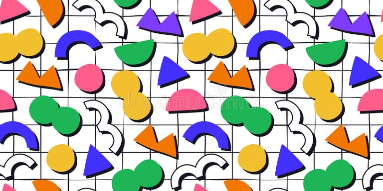 Colorful 90s Style Geometric Shape Seamless Pattern Stock Vector ...