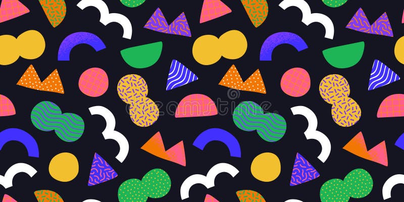 Colorful 90s Style Geometric Shape Seamless Pattern Stock Vector ...