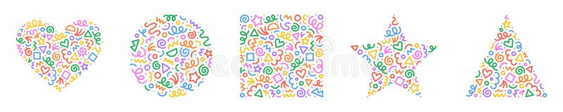 Fun Colorful Line Doodle Shape Set Stock Vector - Illustration of ...