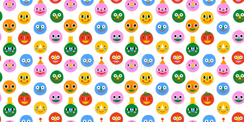 Cute Happy Face Seamless Pattern Stock Vector - Illustration of doodle ...
