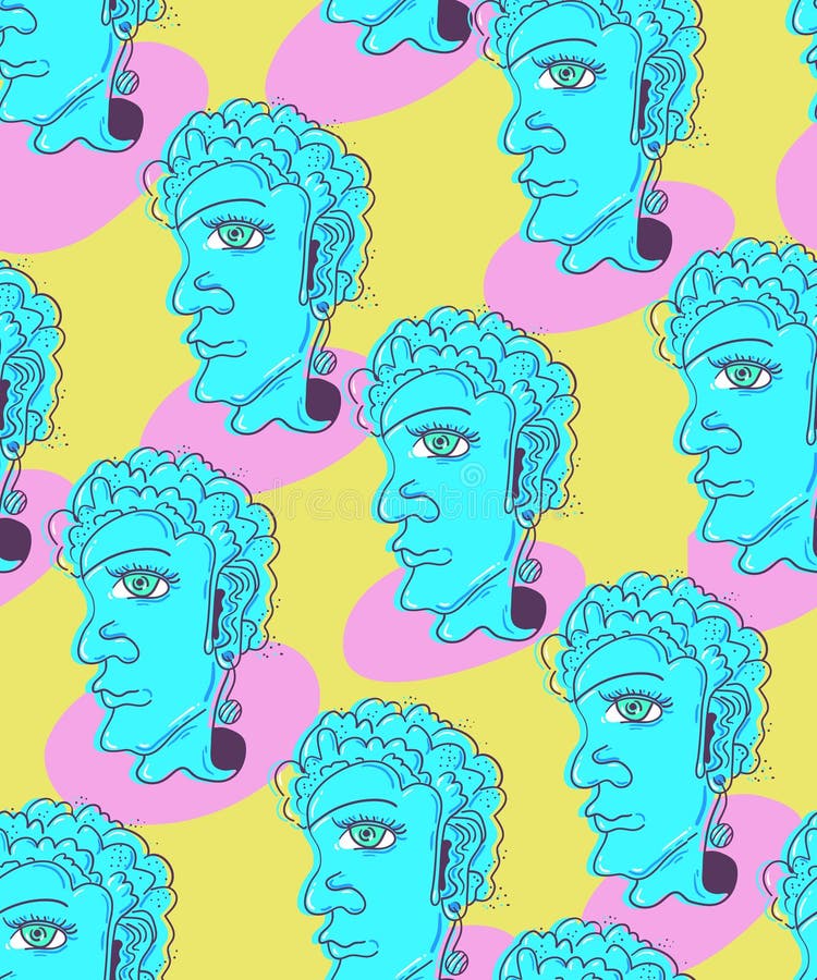 Seamless Psychedelic Colorful Pattern with Human Spiritual Faces ...