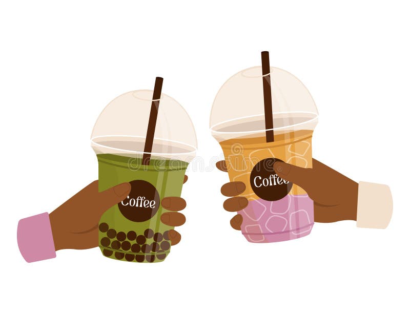 Two Hands with Plastic Glasses with Cold Drinks. Take Away Stock Vector ...