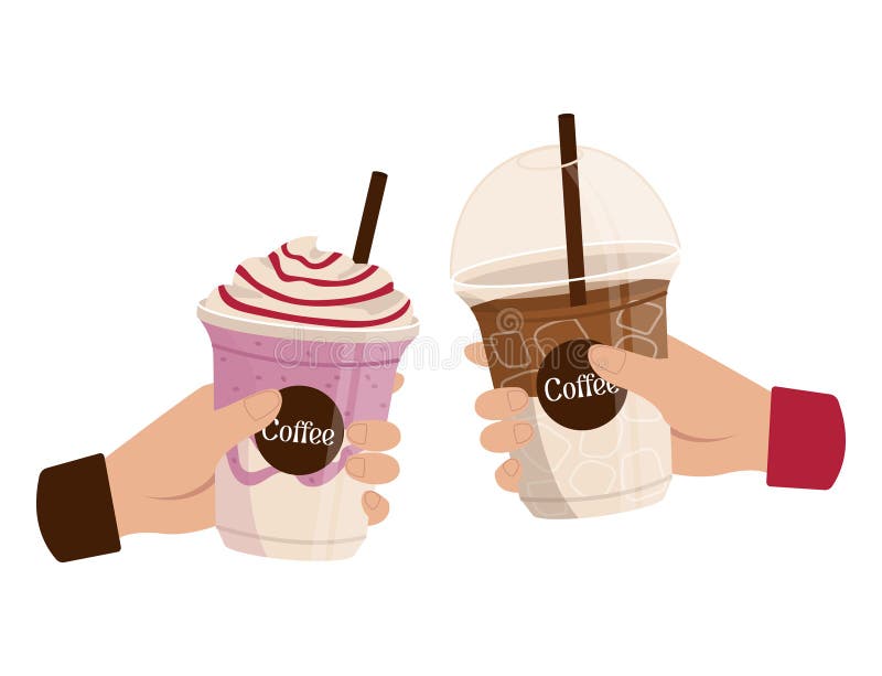 Two Hands with Plastic Glasses with Cold Drinks. Take Away Stock Vector ...