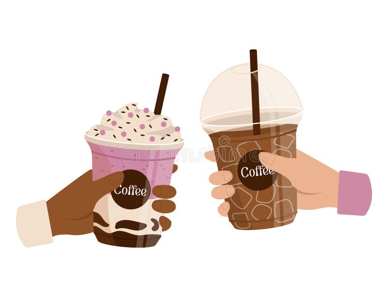 Two Hands with Plastic Glasses with Cold Drinks. Take Away Stock Vector ...