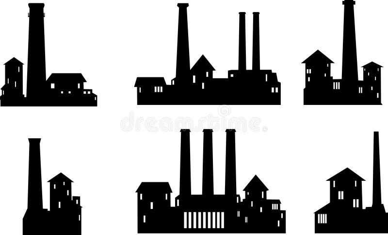Set of Images of Silhouettes of Factory Pipes Stock Vector ...