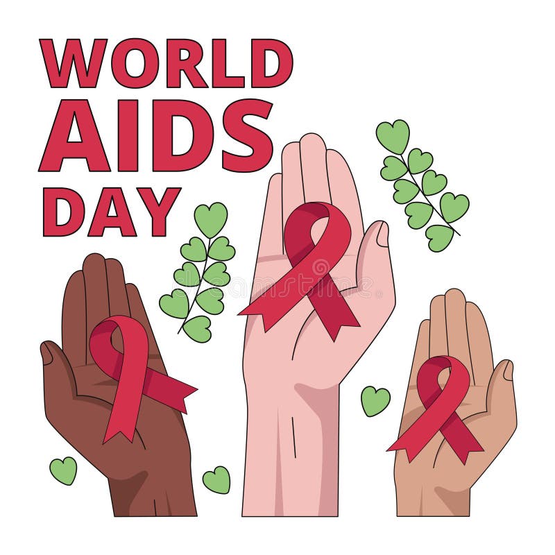 International AIDS Day. Illustration with Different Hands Holding Red ...