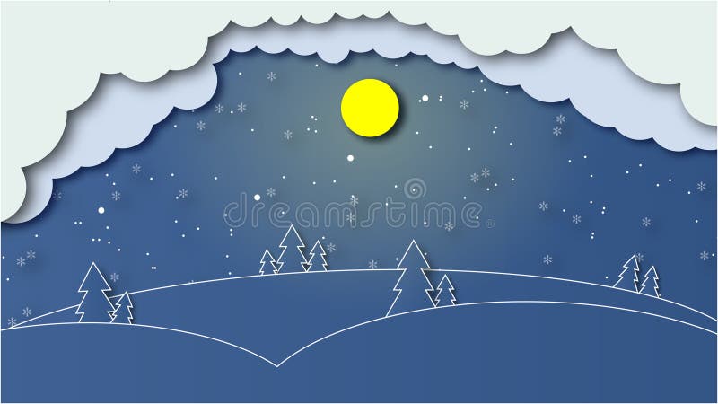 Blue Winter Night Paper Cut Out Design with Snow Flakes Stock Vector ...