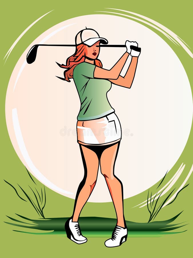 Golfer Woman Playing Golf. Vector Illustration in Cartoon Style. Stock ...