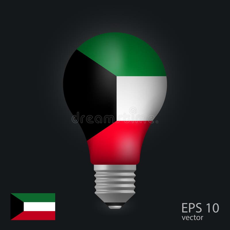 Vector Light Bulb with Flag of Kuwait, 3D Rendering Isolated on Gray ...
