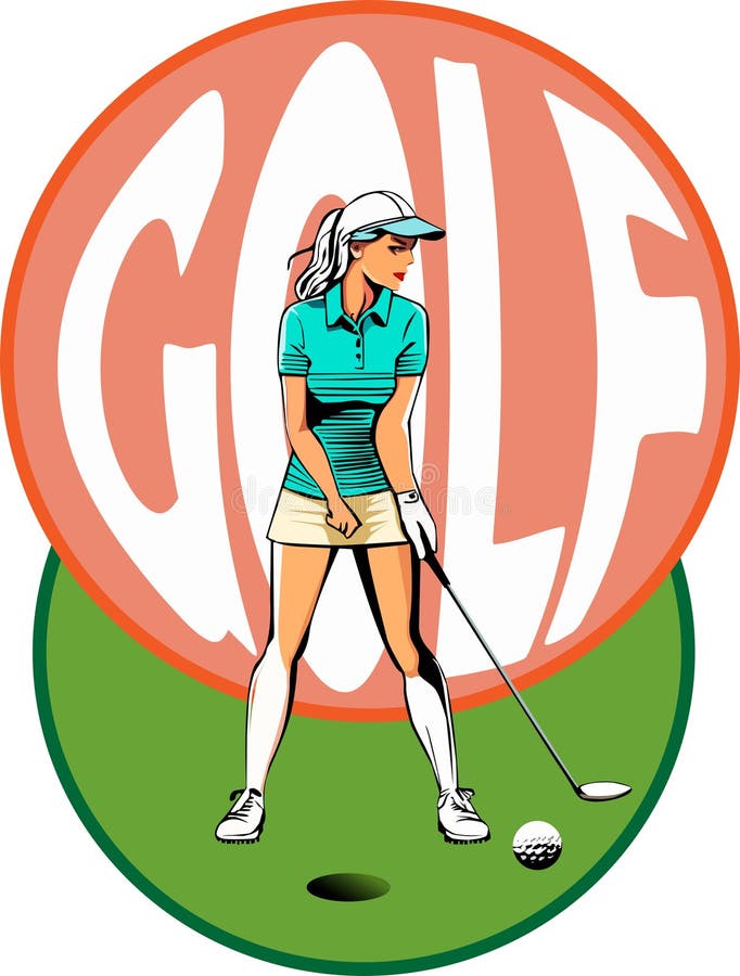 VECTOR Illustration of a Golfer Woman Playing Golf with Club and Ball ...