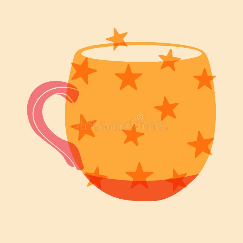 Coffee or Tee Cups. Colorful Cute Screen Printing Effect. Riso Print ...