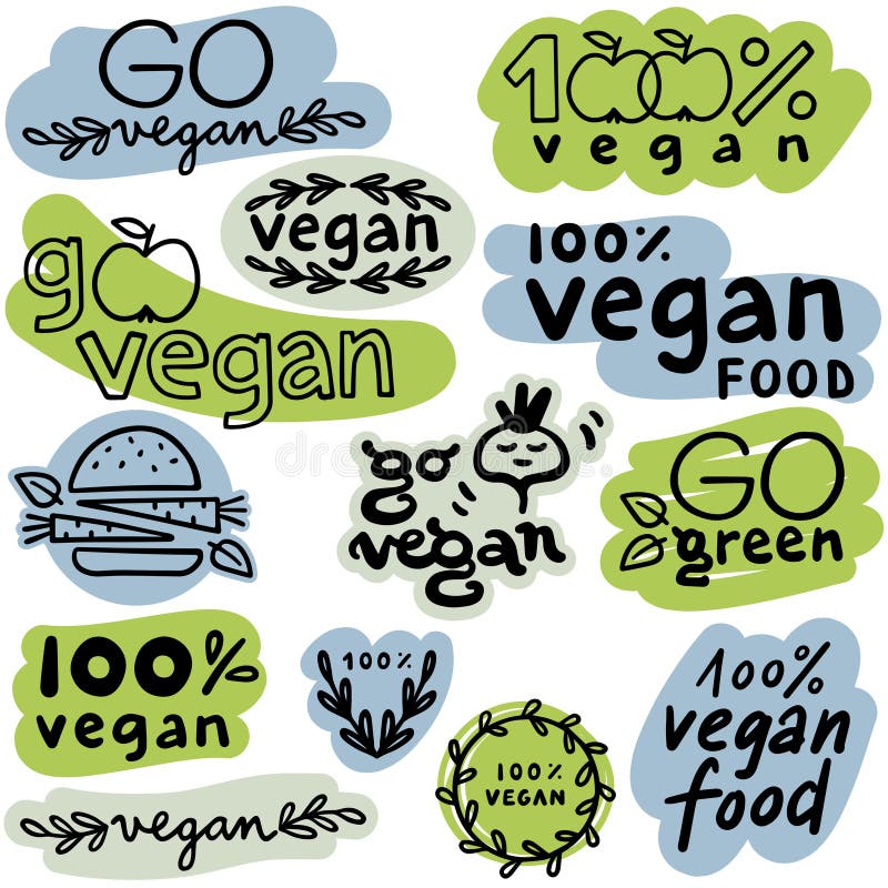 Monochrome Linear Abstract Vege Vegan Label Set with Hand Drawn ...