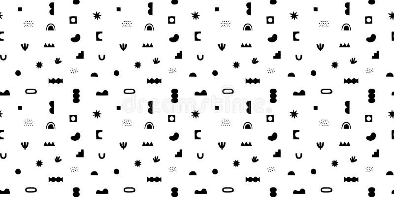 Fun Black and White Doodle Seamless Pattern Stock Vector - Illustration ...
