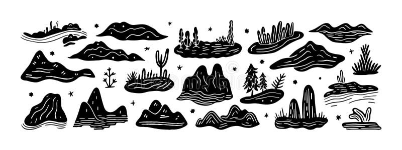 Hand Drawn Landscape Doodle Set Stock Vector - Illustration of ...