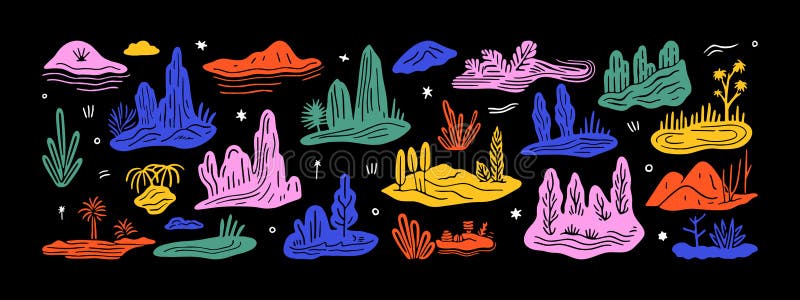 Colorful Hand Drawn Landscape Doodle Set Stock Vector - Illustration of ...